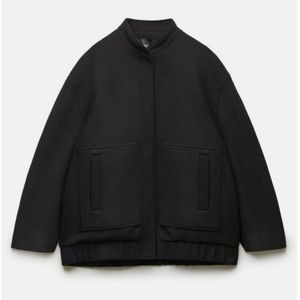 Zara | Jackets & Coats | Zara Oversized Wool Black Bomber | Poshmark